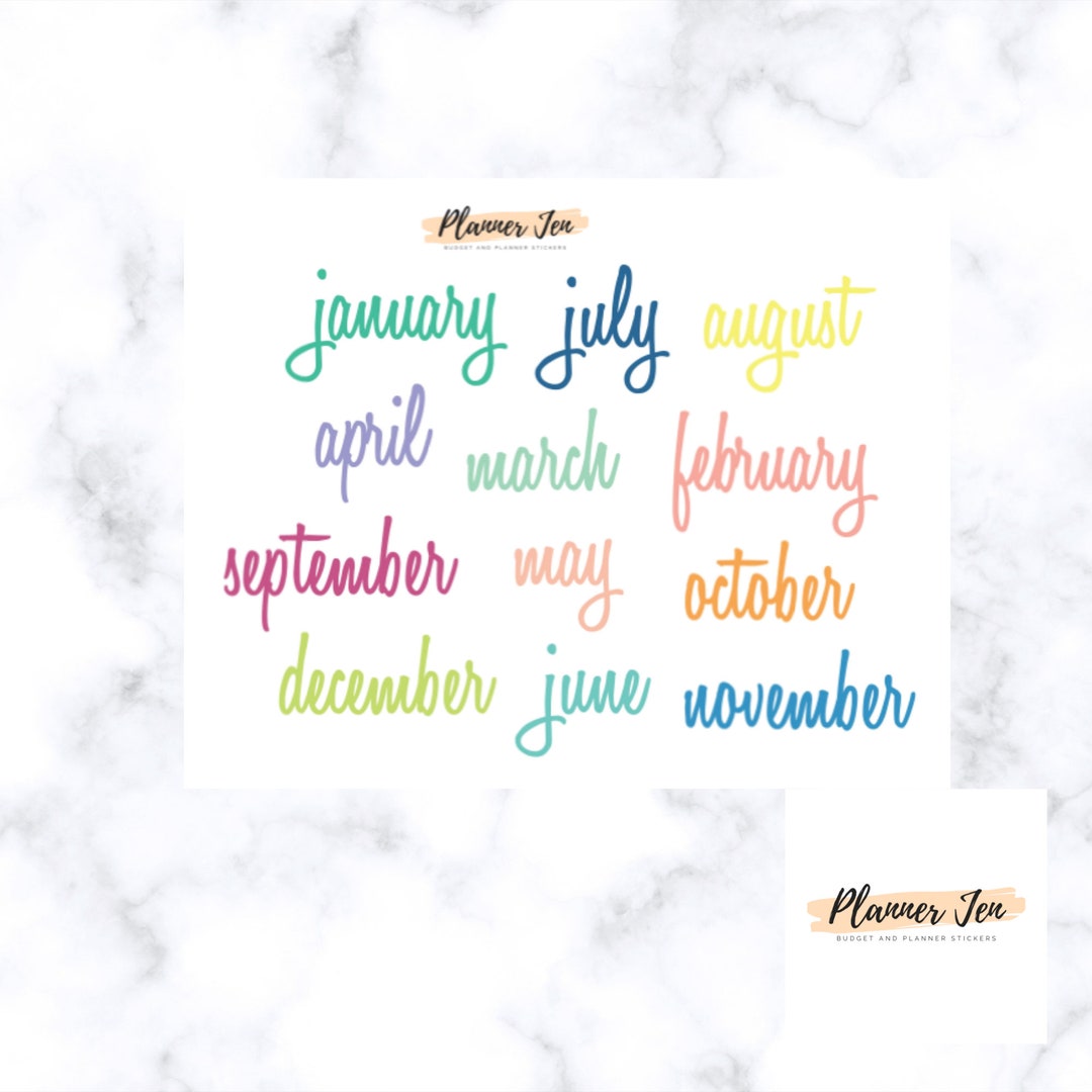 Month Colorful Large Skinny Script Stickers, Erin Condren Monthly ...