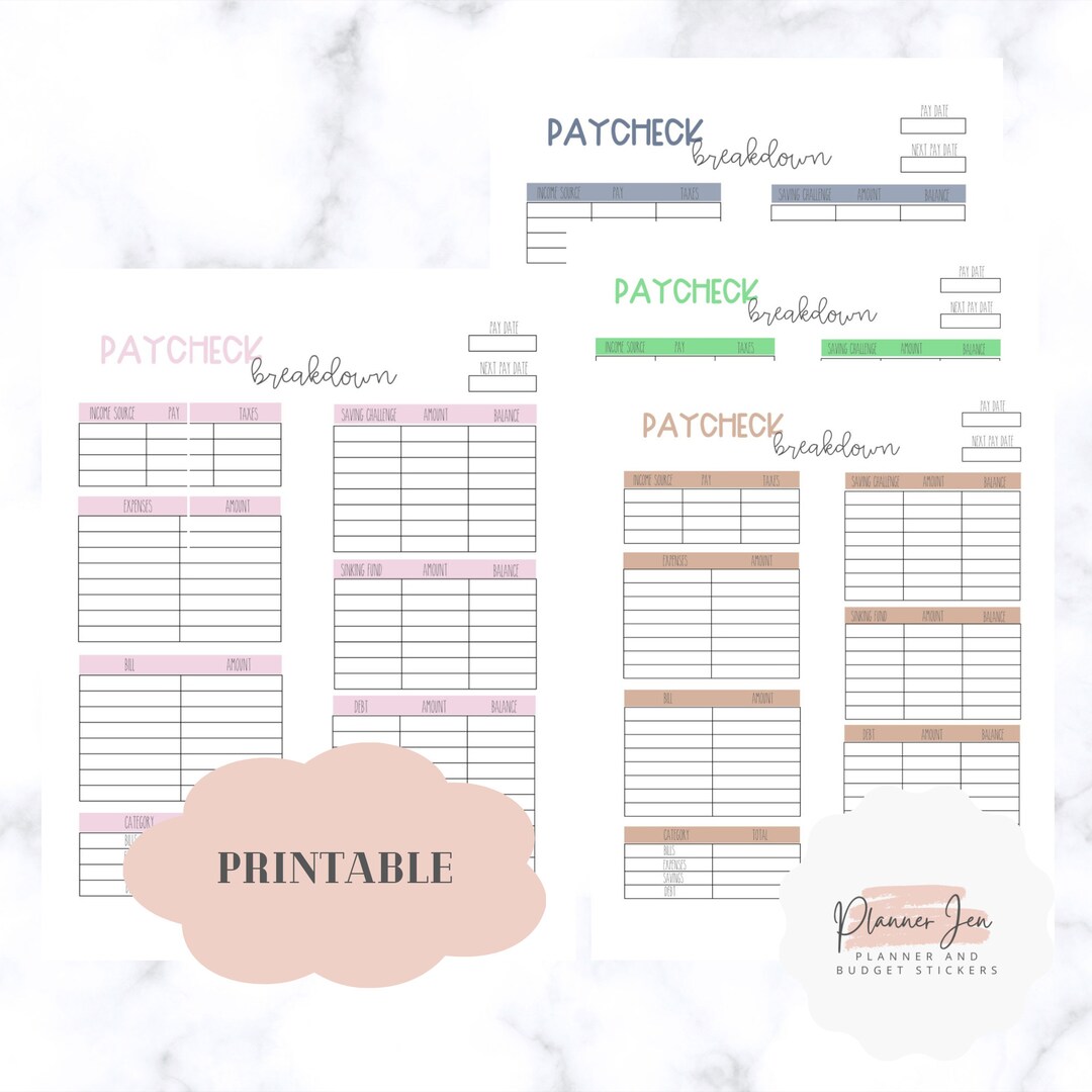 Paycheck Breakdown, Paycheck Planner, Digital Printable 8.5x11 ...
