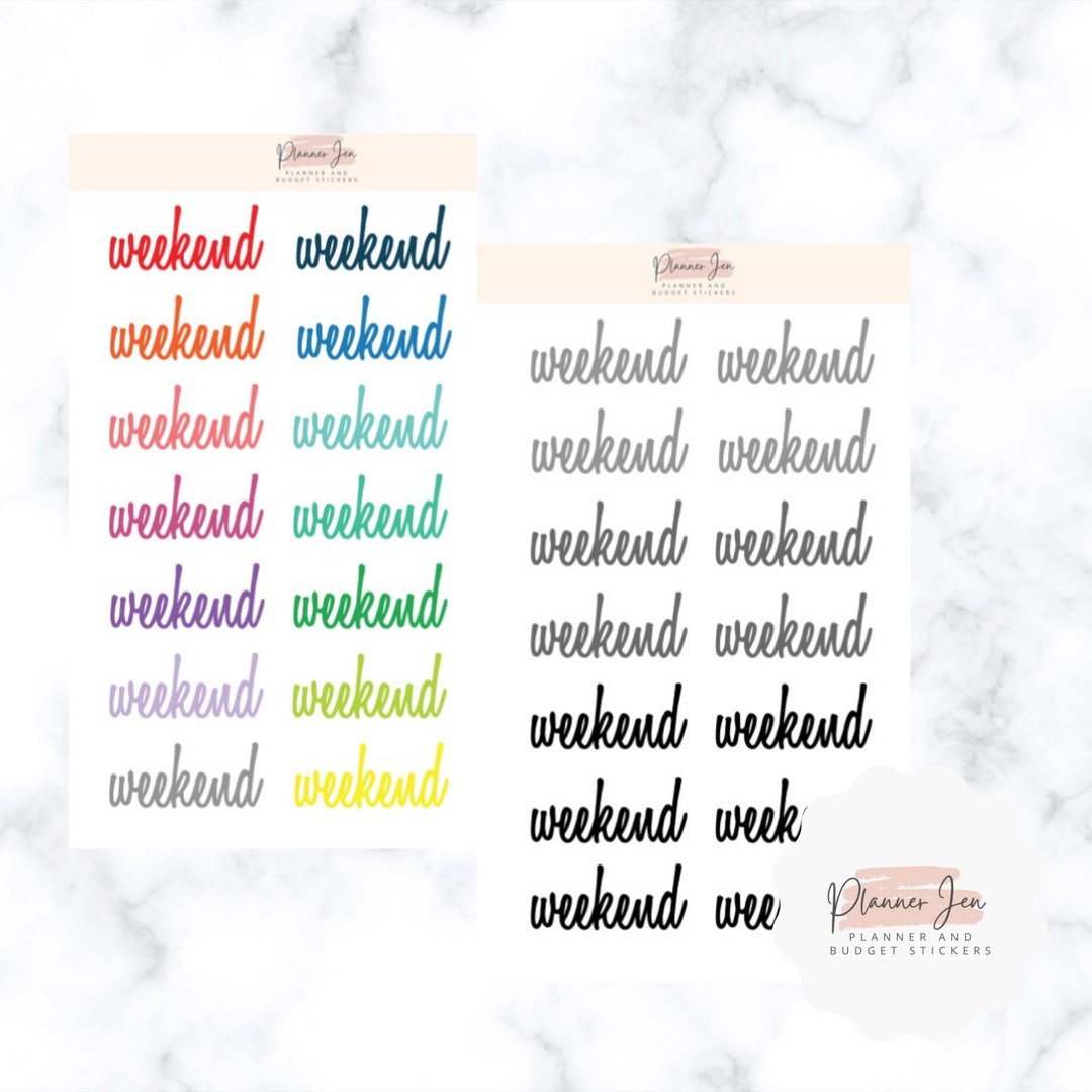 Large Weekend Scripts, Skinny Font, Colorful or Black Gray Weekend ...