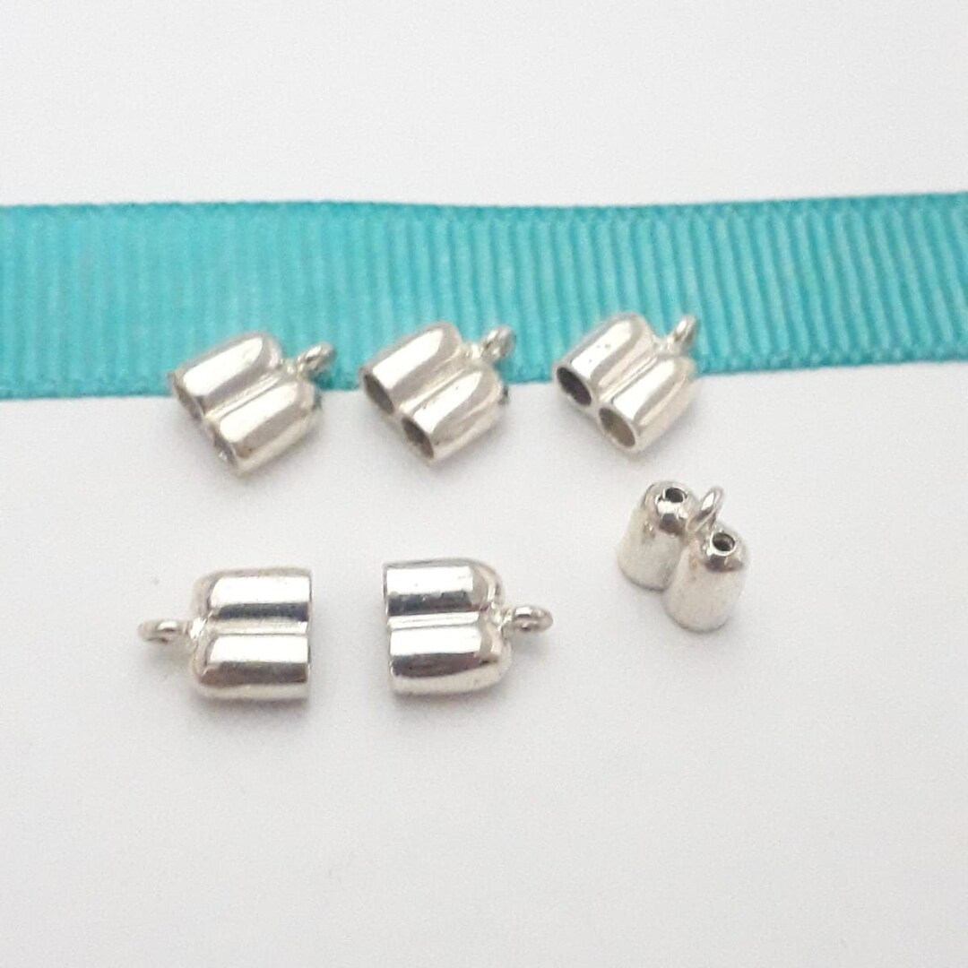5mm 925 Sterling Silver Double Cord End Caps With Loop, Double Chain ...