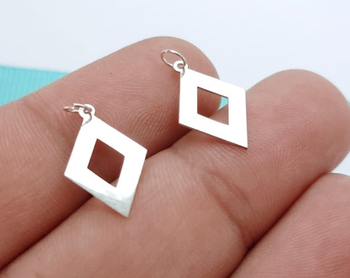 6 Sterling Silver Cut-out Square Charms, 925 Silver Square Charms ...
