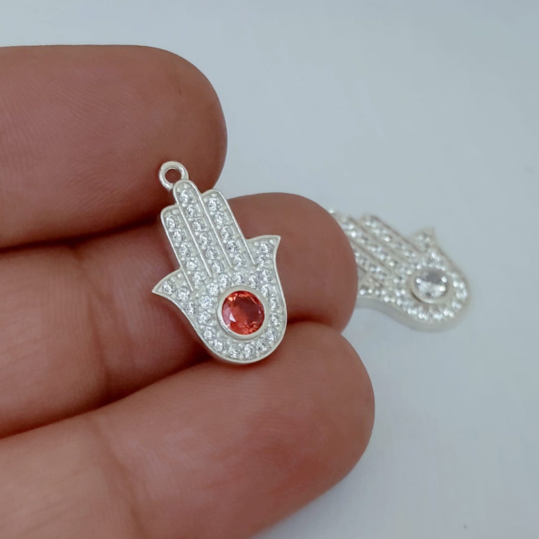Fatima Hand Charm With Zirconium Gems silver Hamsa Charm - Etsy