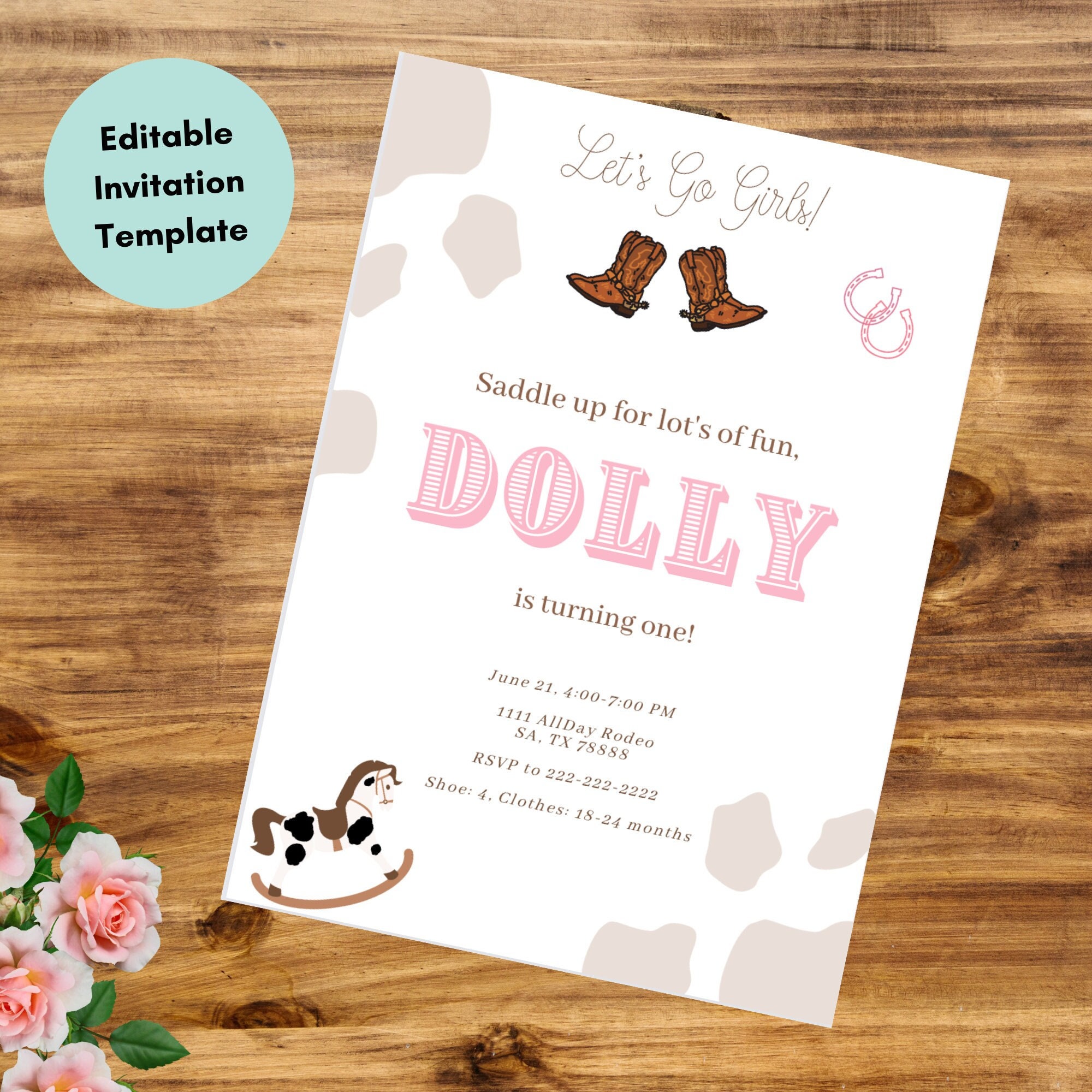 EDITABLE Girls Cowgirl Birthday Invitation, Cowgirl Birthday Party ...