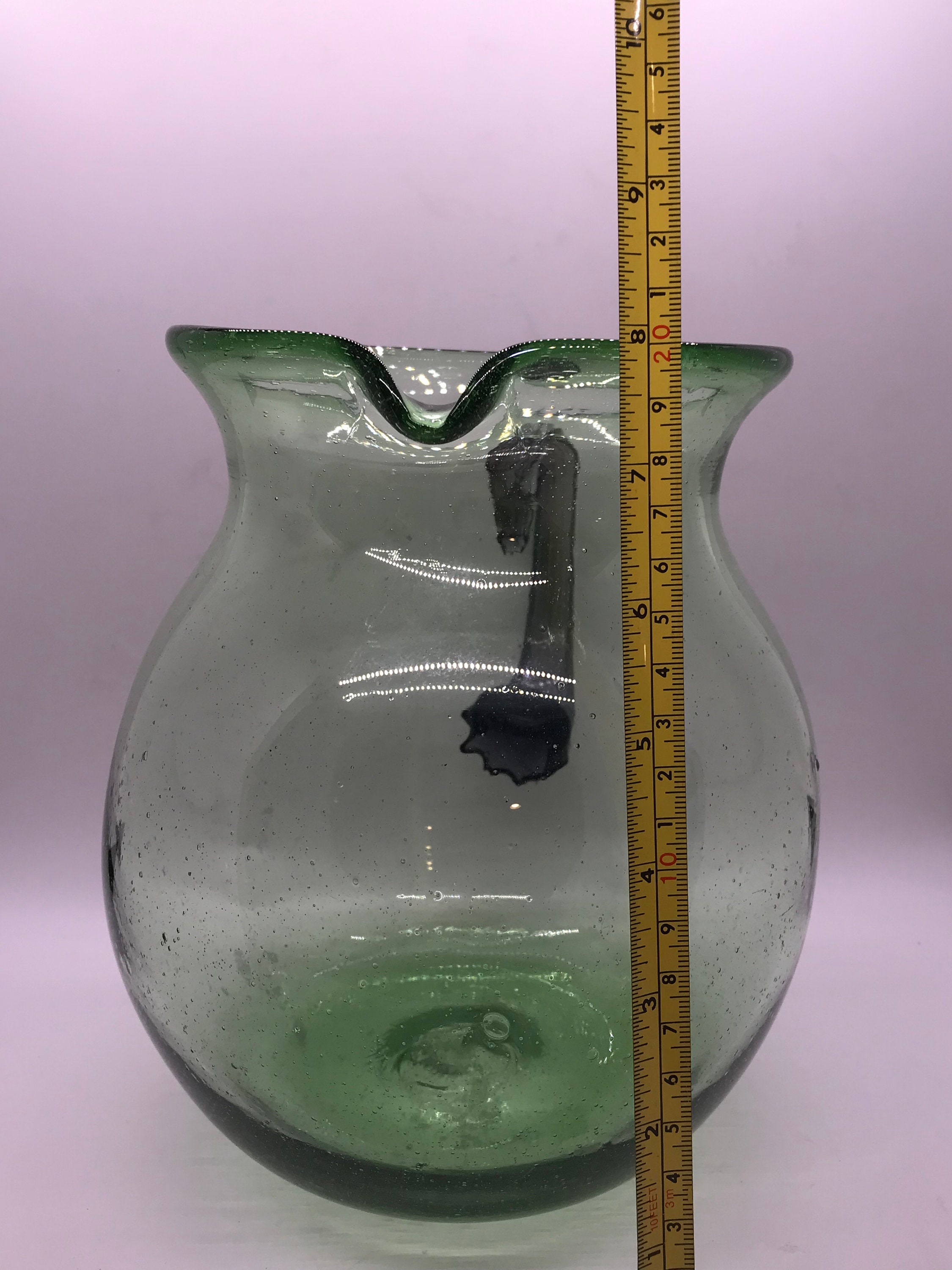 Bulbous Water Pitcher Hand Blown Clear Green With Purple - Etsy