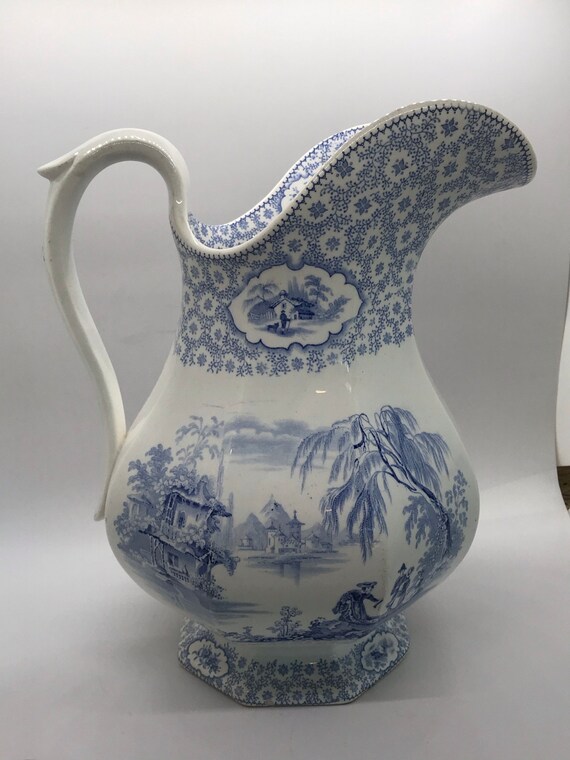 Samuel Alcock Antique Florentine China Pitcher 1830's Manilla Pattern ...