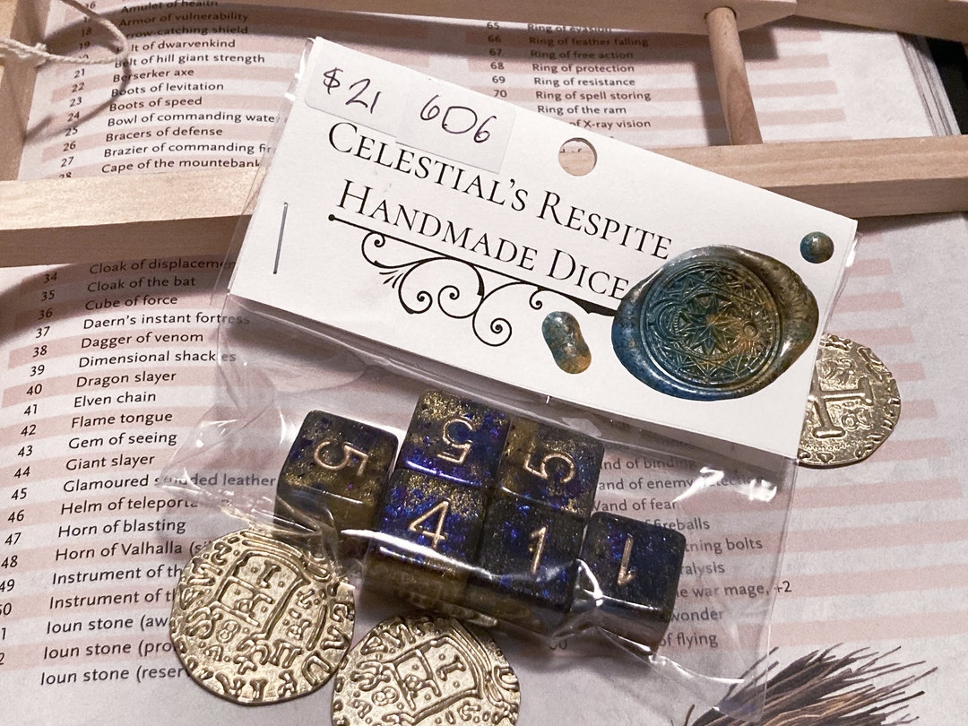 Forgotten Pharaoh 6D6 Set 6 Piece Blue and Gold Lined Soft Edge Dice ...