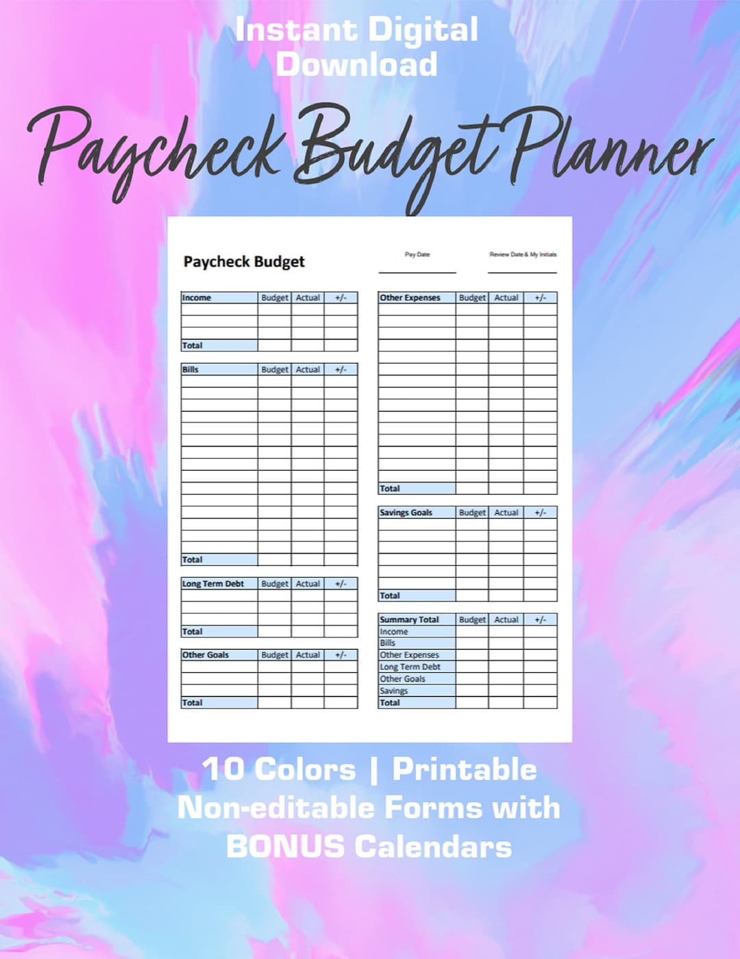 Easy Paycheck Budget Planner - Digital Download - Etsy