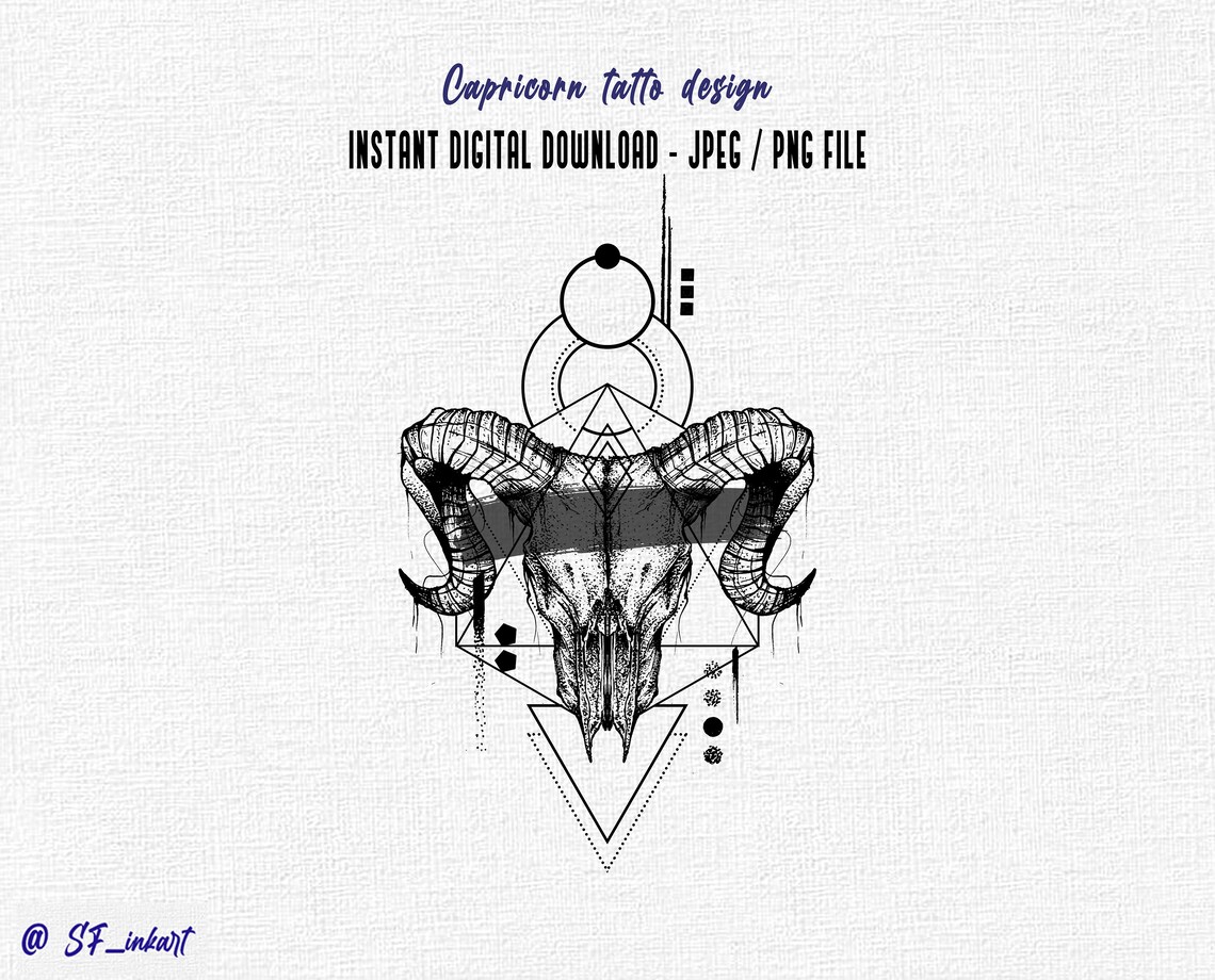 Capricorn Hand Drawn Tattoo Design | Etsy