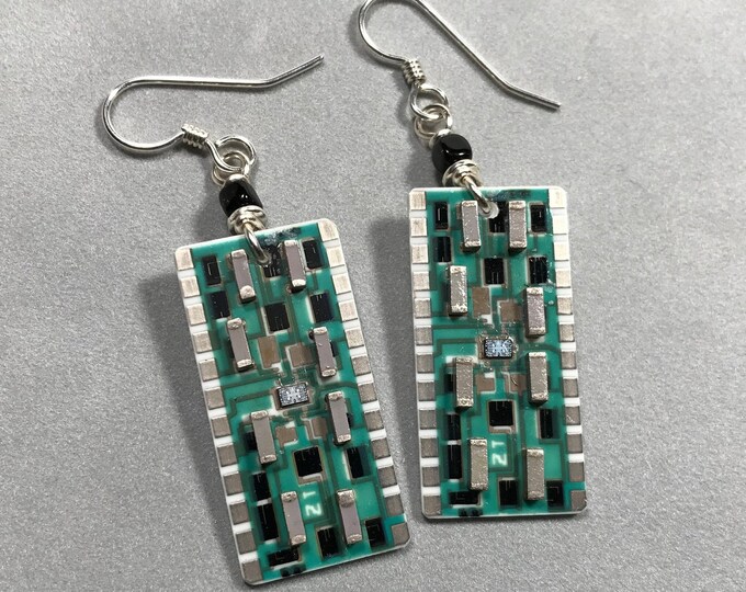Circuit Board Earrings - Geek Chic Earrings - Sterling Dangle Earrings ...