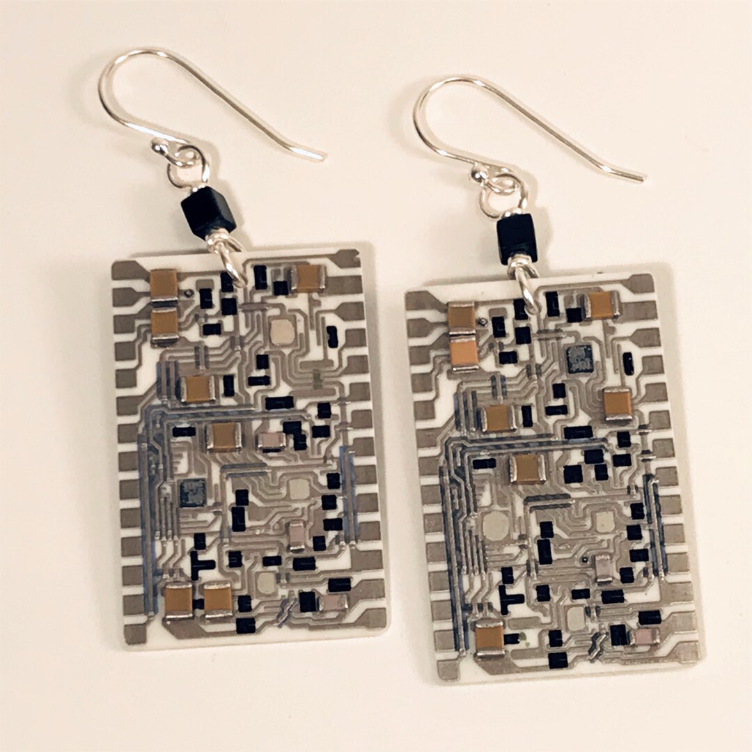 Circuit Board Earrings - Computer Chip Earrings - Sterling Dangle ...