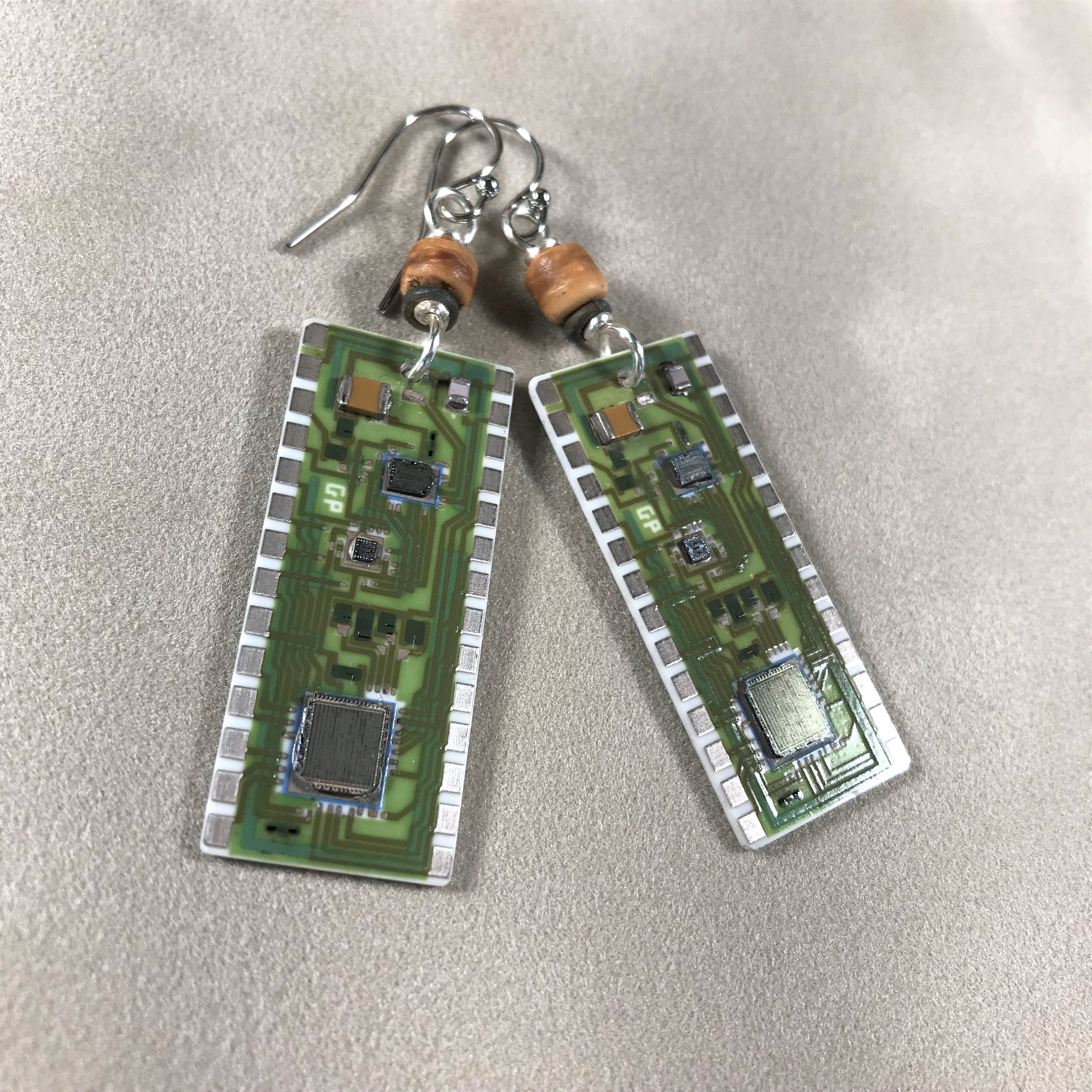 Green Ceramic Circuit Board Earrings Featuring Microchips Techie ...