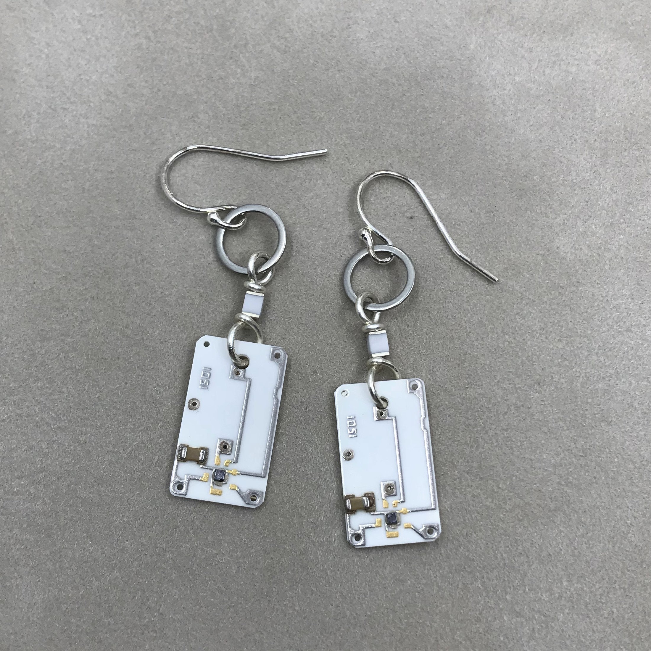 Circuit Board Earrings Techie Gift Silver and White Earrings Electronic ...