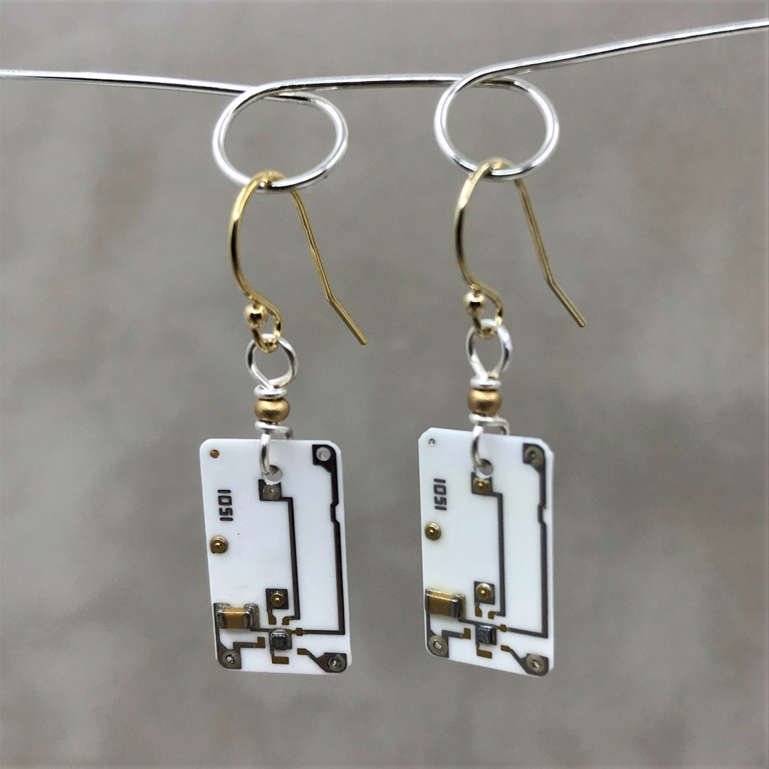 Circuit Board Earrings - Techie Gift - Silver and White Earrings ...