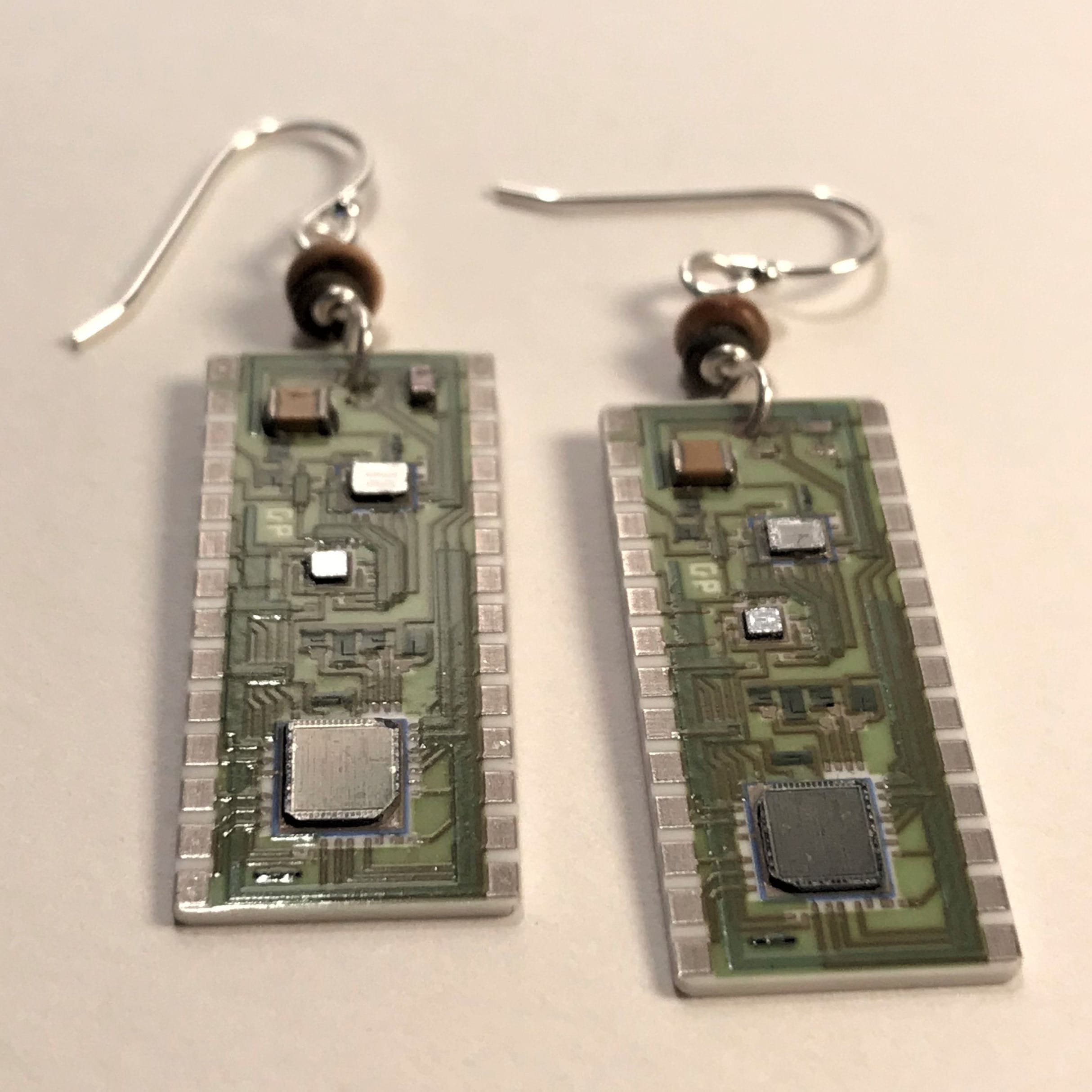 Green Ceramic Circuit Board Earrings Featuring Microchips Techie ...