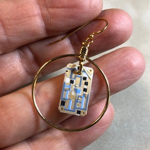 Circuit Board Earrings - Techie Gift - Gold and Blue Computer Earrings ...