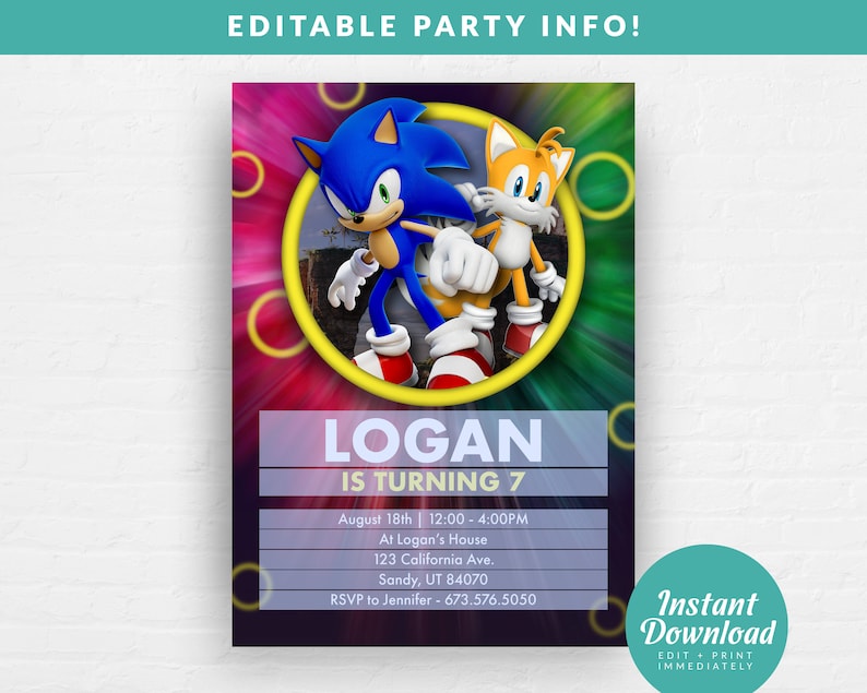 Sonic the Hedgehog Birthday Invitation Sonic Invite Sonic - Etsy