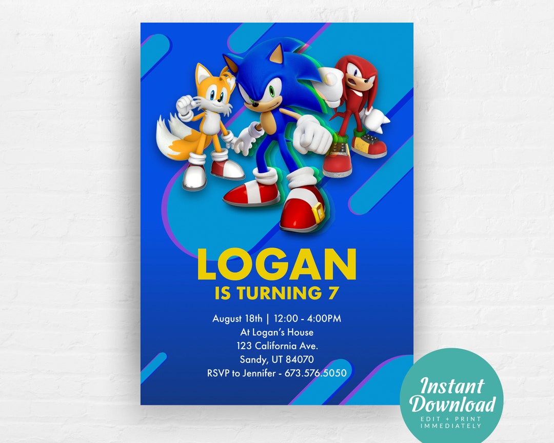 Sonic & Tails Birthday Invitation for Kids Party, Sonic the Hedgehog ...
