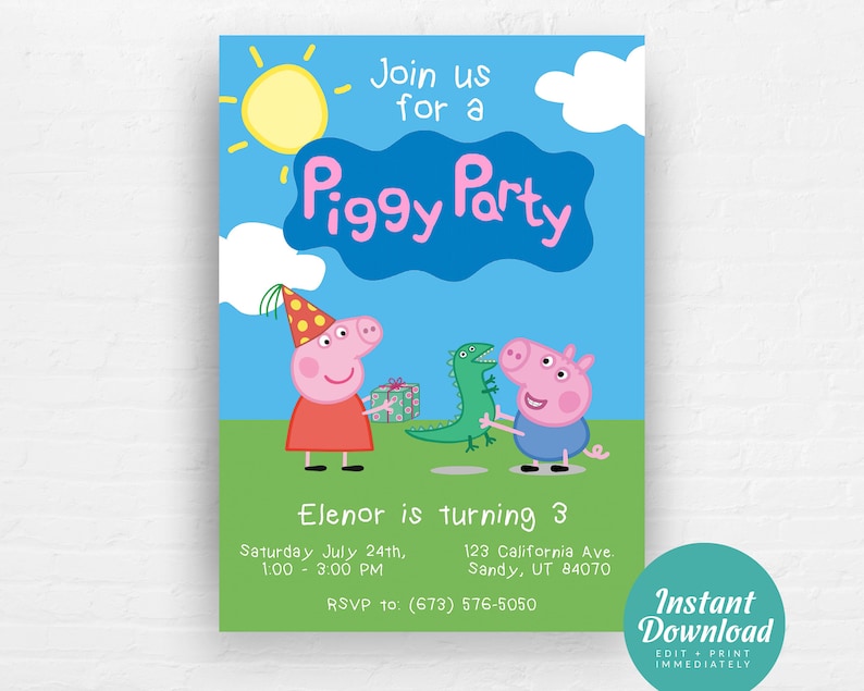 Peppa Pig Birthday Invitation, Peppa Pig Invitation, Peppa Pig Party ...