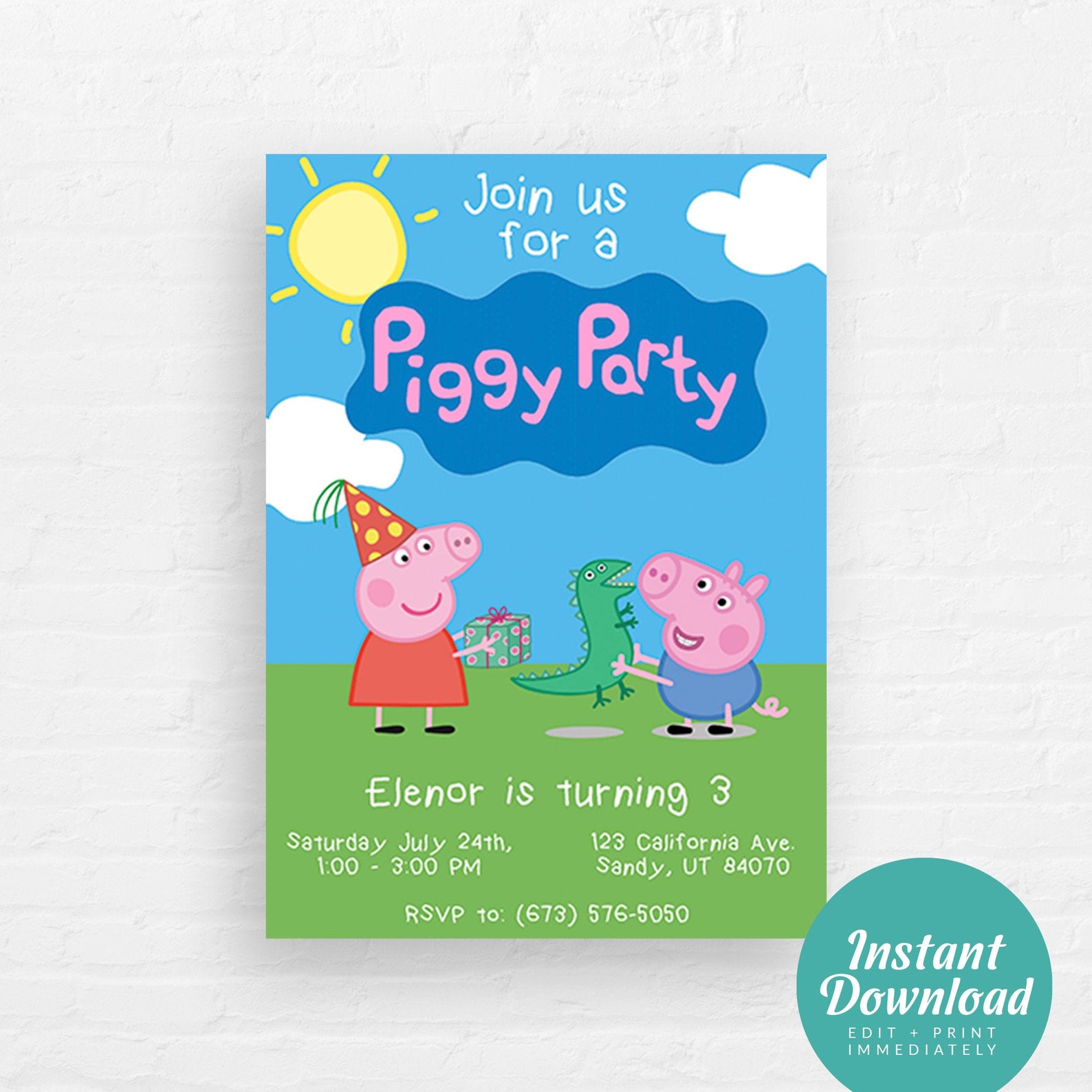 Peppa Pig Birthday Invitation Peppa Pig Invitation Peppa Pig - Etsy