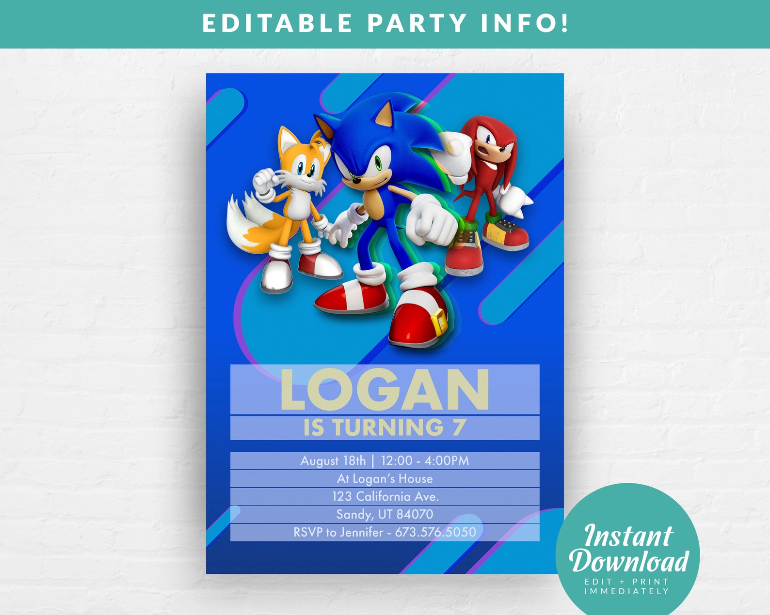 Sonic & Tails Birthday Invitation for Kids Party, Sonic the Hedgehog ...