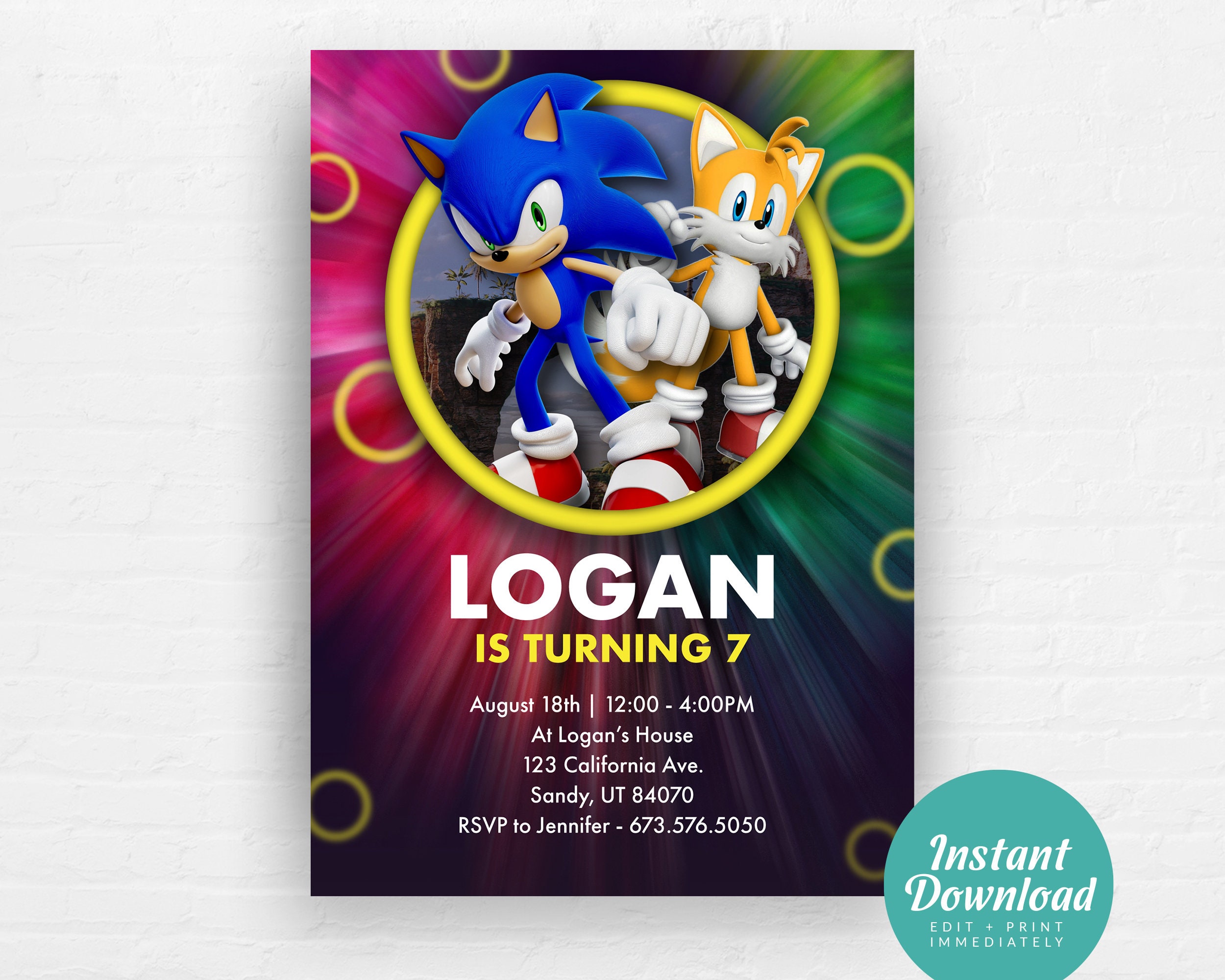 Sonic the Hedgehog Birthday Invitation Sonic Invite Sonic - Etsy