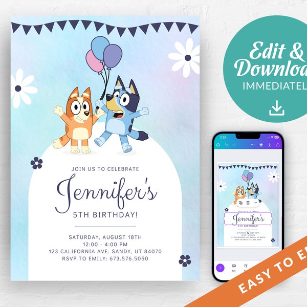 Bluey Invitation Digital - Etsy