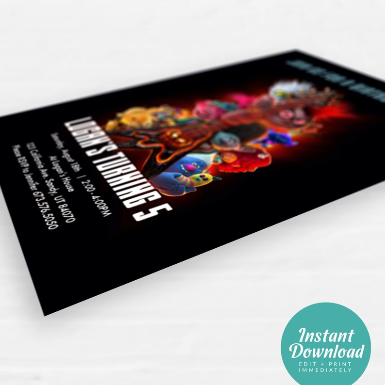 Trolls Birthday Invitation, Trolls World Tour Invitation, Trolls Invite ...