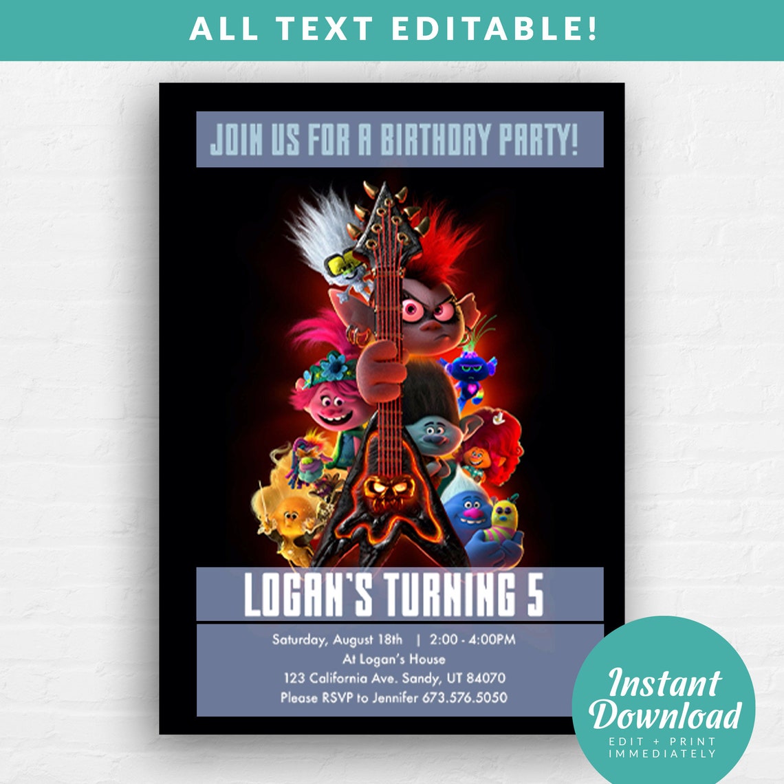 Trolls Birthday Invitation Trolls World Tour Invitation - Etsy