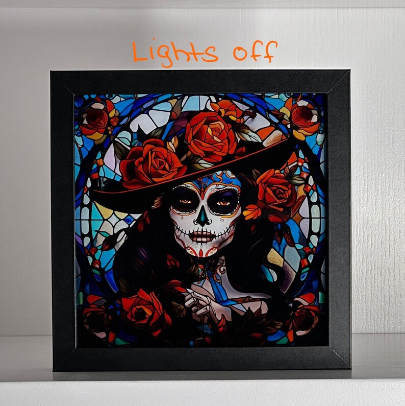 Beautiful Sugar Skull Girl Light up Shadow Box, Fall Decor, Stained ...
