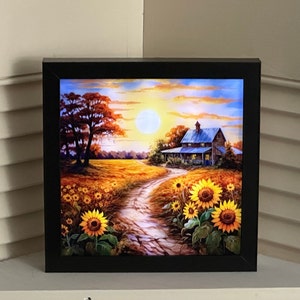 Light up Rustic Fall Sunset Shadow Box, Farmhouse Style Sunflowers ...