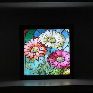 Light up Gerber Daisy Shadow Box With Stained Glass Style Design ...
