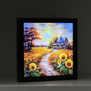 Light up Rustic Fall Sunset Shadow Box, Farmhouse Style Sunflowers ...