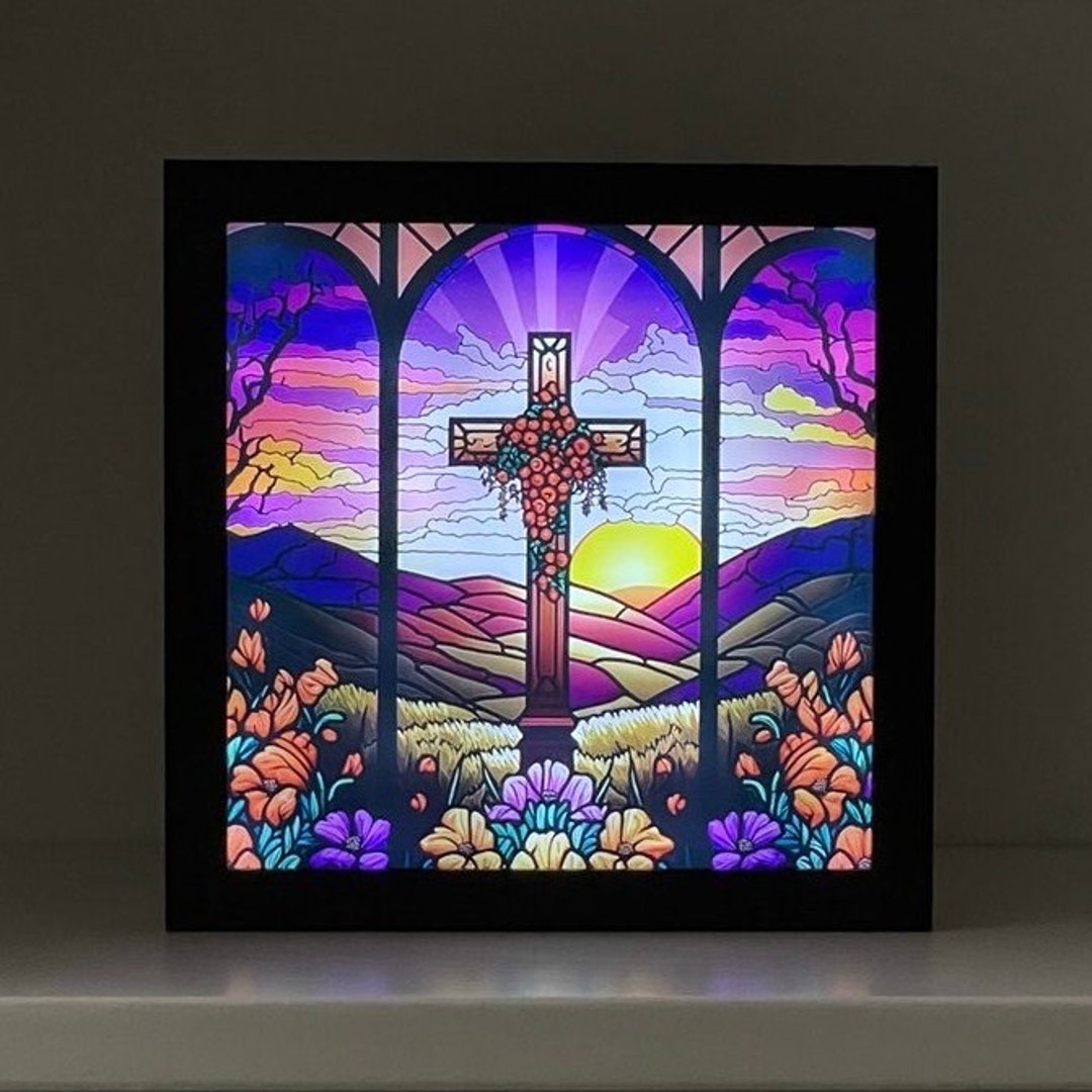 Handmade Stained Glass Cross With Flower Accents at Sunrise - A Unique ...