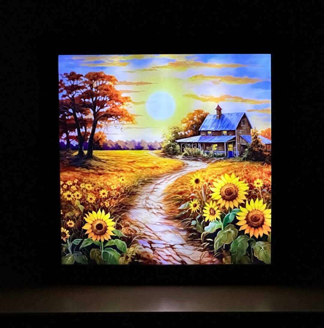 Light up Rustic Fall Sunset Shadow Box, Farmhouse Style Sunflowers ...