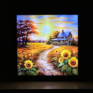Light up Rustic Fall Sunset Shadow Box, Farmhouse Style Sunflowers ...
