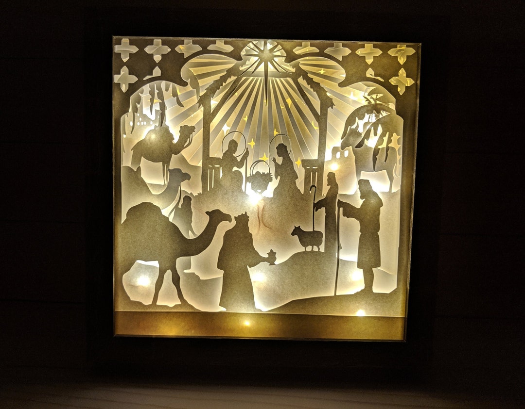 Decorative Nativity Scene Light up Shadow Box, Nativity Christmas Decor ...