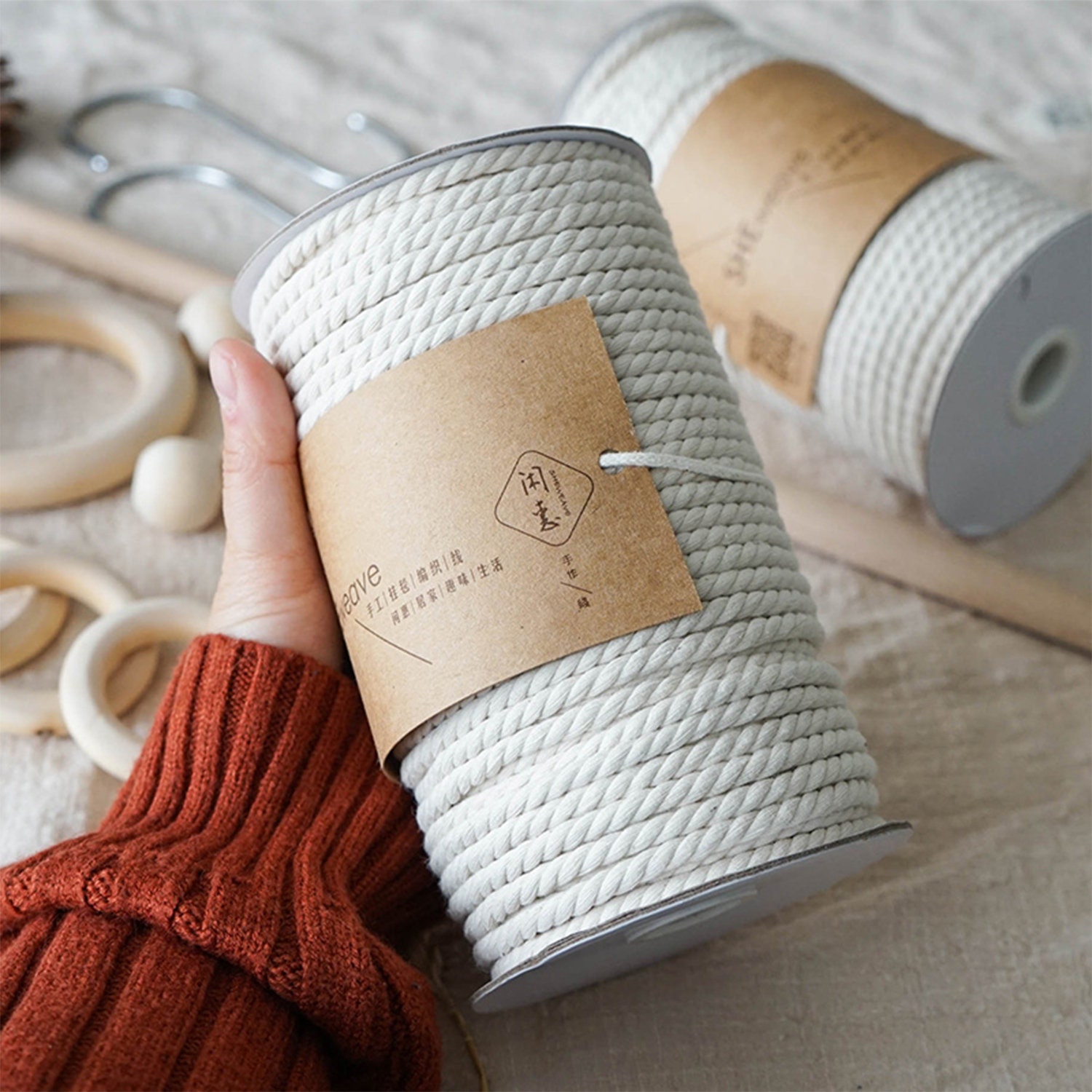 5mm Natural Cotton Macrame Cord – 3-ply Twisted Soft DIY Craft Rope ...