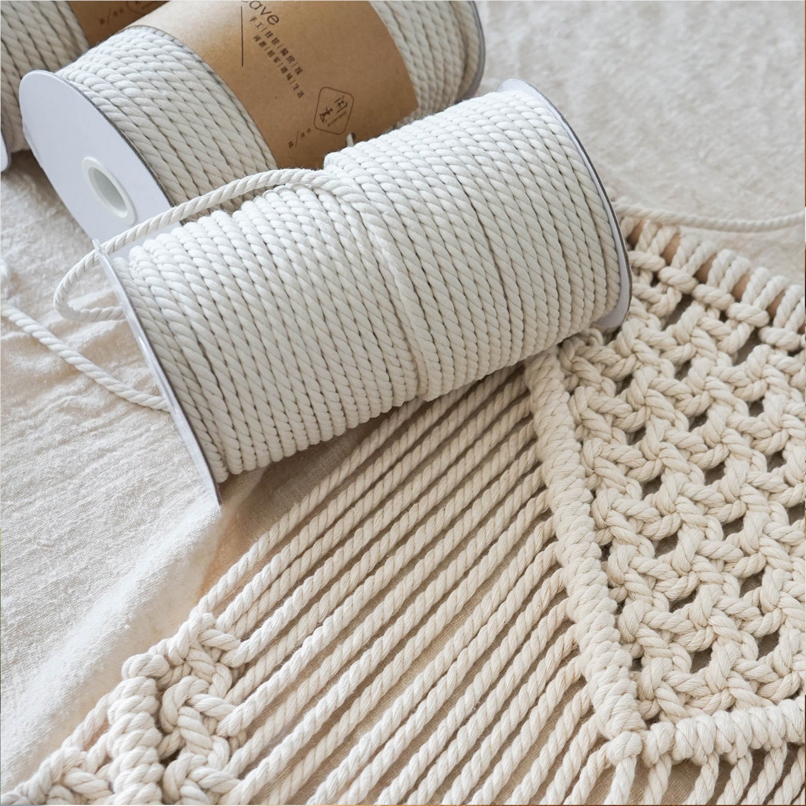 5mm Natural Cotton Macrame Cord – 3-ply Twisted Soft DIY Craft Rope ...
