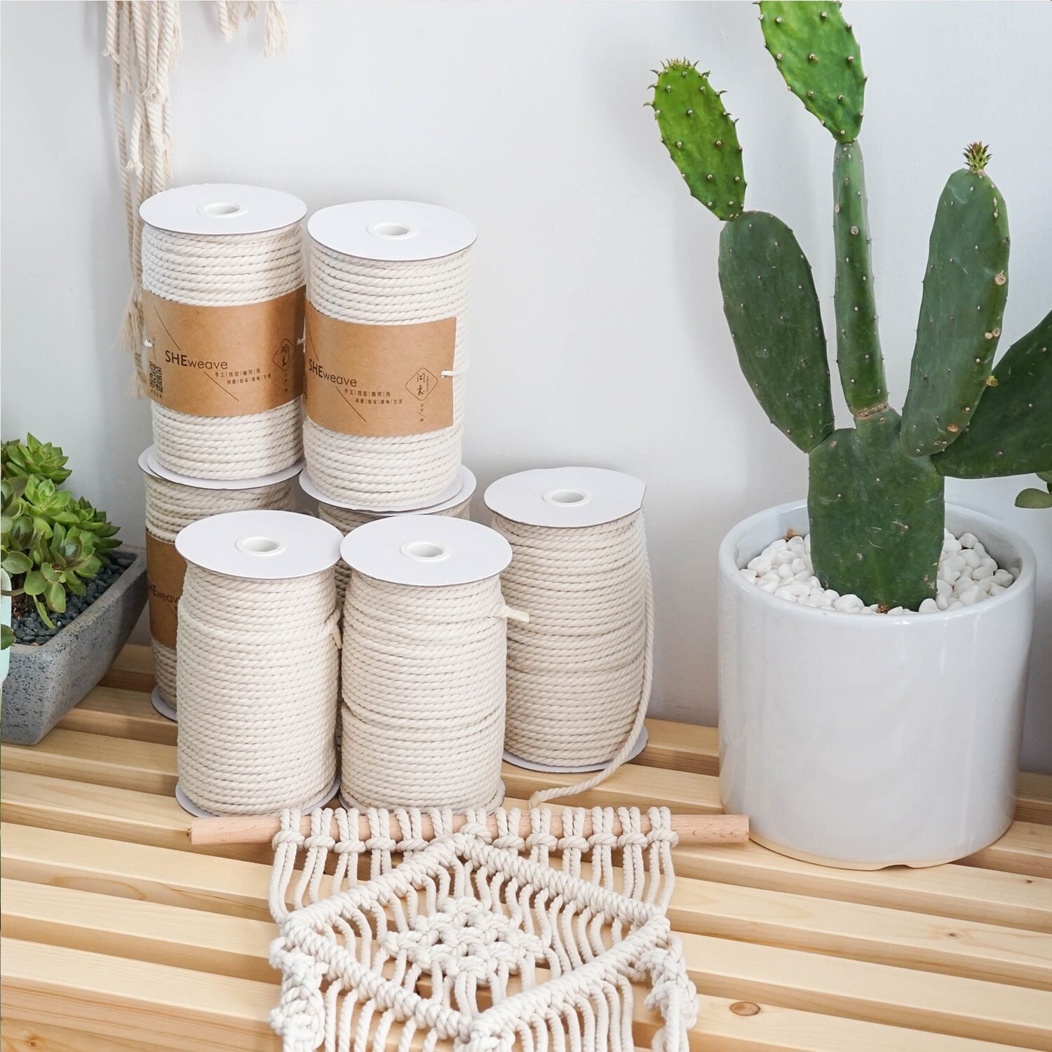 5mm Natural Cotton Macrame Cord – 3-ply Twisted Soft DIY Craft Rope ...