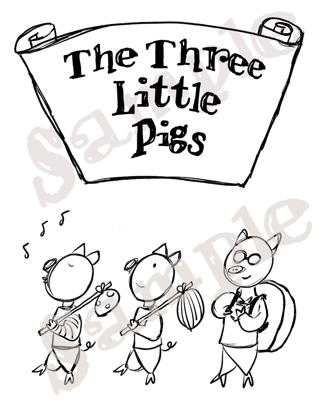 Storytelling/stick Puppets/coloring Sheets: 3 Pigs - Etsy