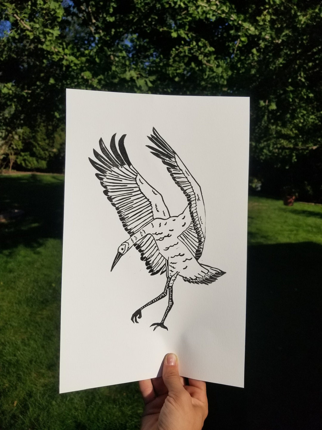 Sandhill Crane // Linoleum Relief Print - Etsy