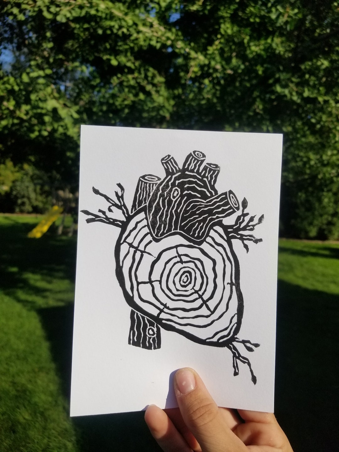 Tree Heart // Linoleum Relief Print - Etsy