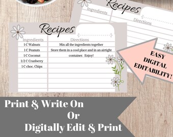 Daisy Recipe Cards - Etsy