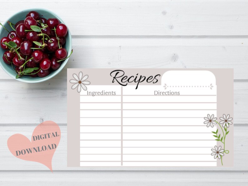 Recipe Cardsfloral Digital Recipe Cardsprintable 3x5 Recipe - Etsy