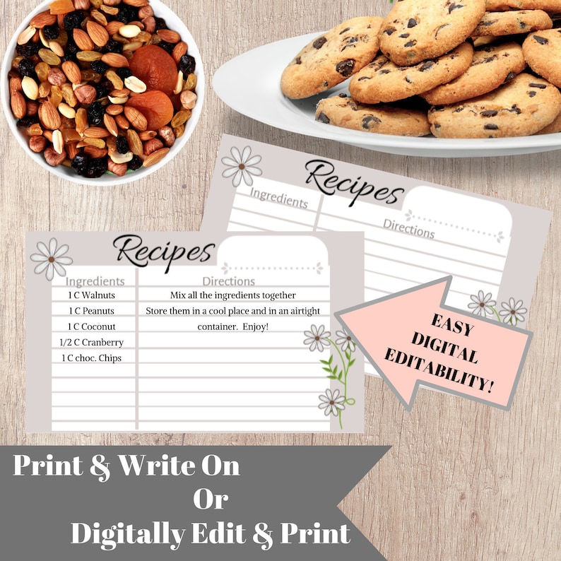 Recipe Cardsfloral Digital Recipe Cardsprintable 3x5 Recipe - Etsy