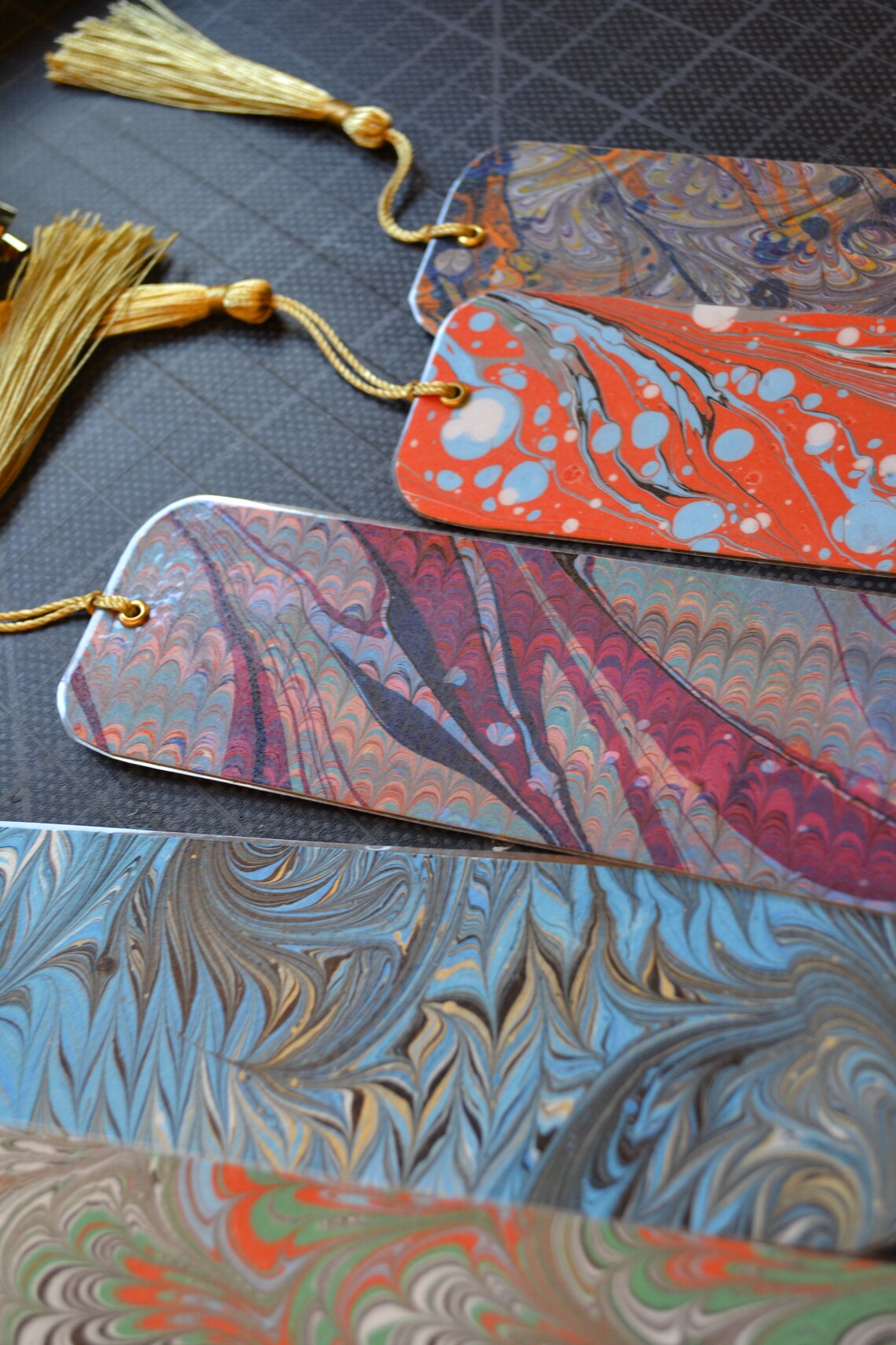 Laminated Marbled Paper Bookmarks With Gold Tassel (set of 3 Randomly ...
