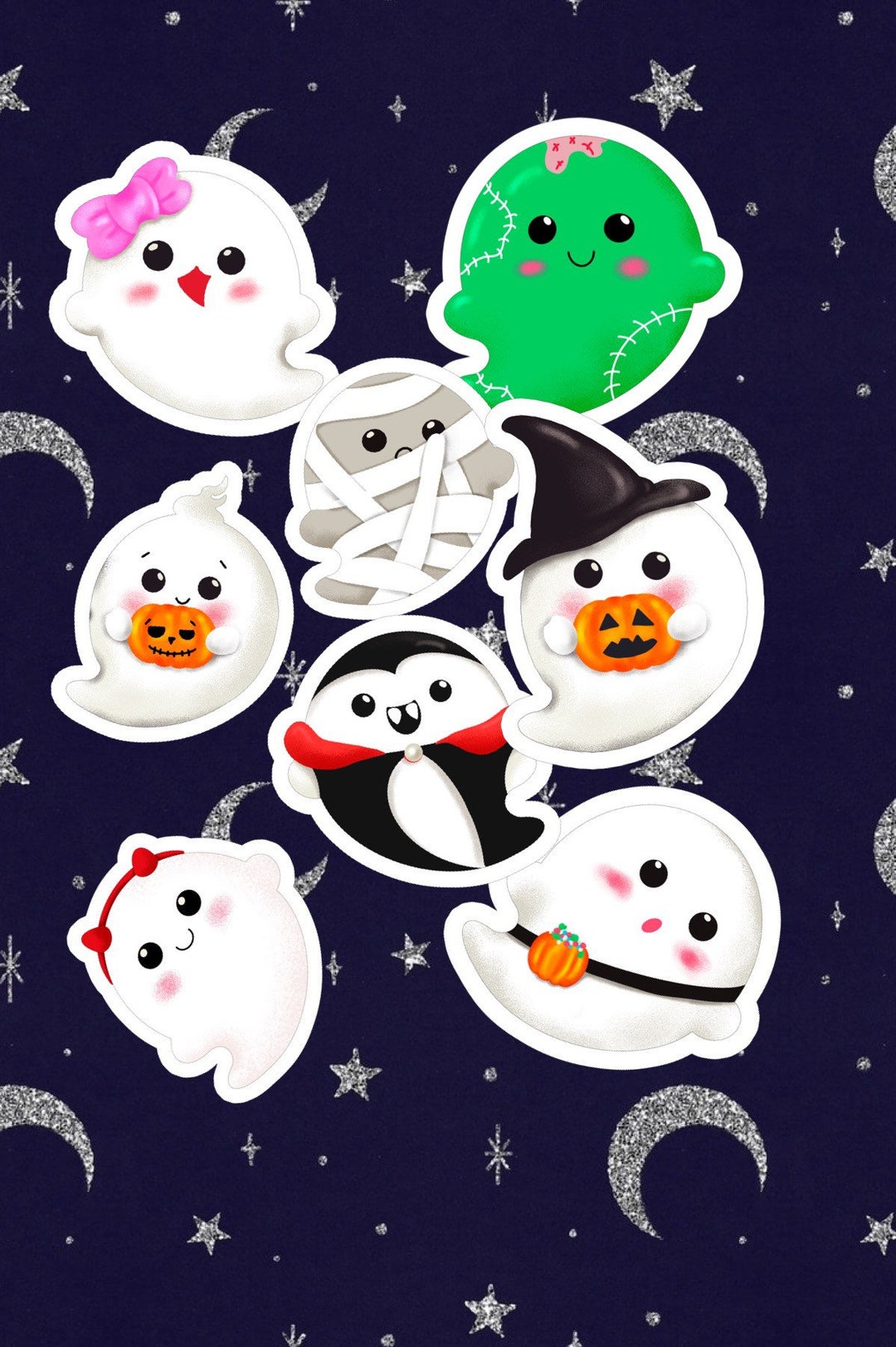 Cute Ghost Stickers, Set of 8 , Halloween Stickers, iPad or Kindle ...