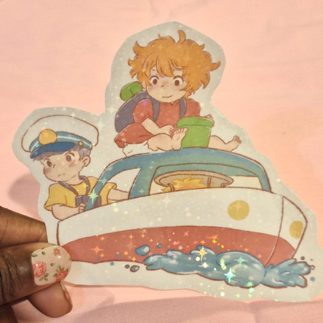 Ponyo and Sousuke Boat Ride Jumbo Holographic Sticker, Large Decal - Etsy