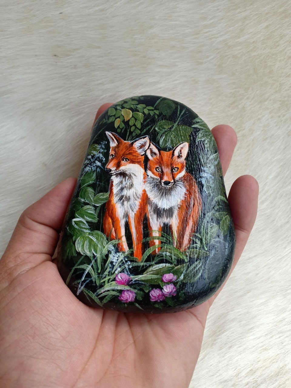 Fox rock Fox art Painted Fox Painted Rock Hand Painted On | Etsy