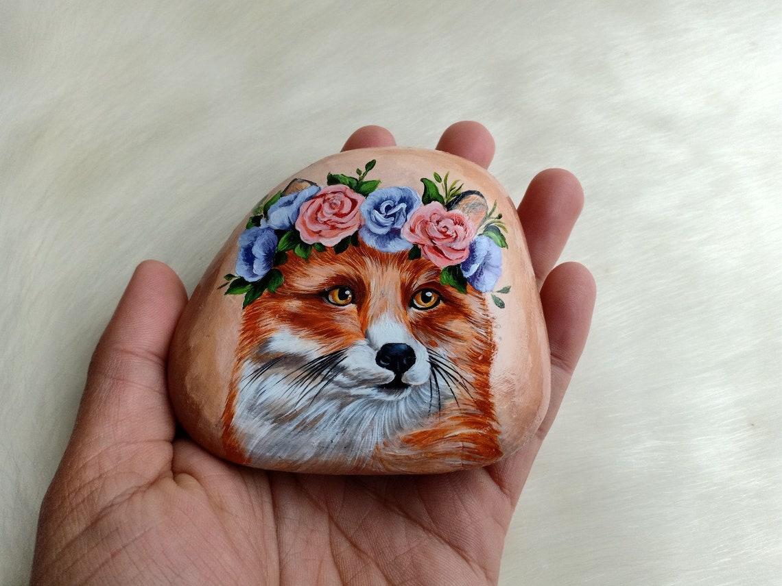 Rock Painted Fox Rock Fox art Painted Fox Handpainted Fox | Etsy